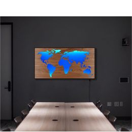 ZENLED Wanddekoobjekt Weltkarte MASCHERA ALU-Rahmen HOLZ-Optik 110x57cm