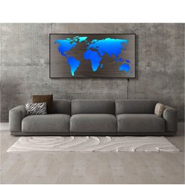 ZENLED Wanddekoobjekt Weltkarte MASCHERA ALU-Rahmen HOLZ-Optik 110x57cm