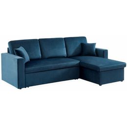 3-Sitzer Ecksofa mit Samt und Schlaffunktion, Samt, Blau - Sweeek