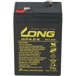 Kung Long WP4.5-6 Blei Akku 6 Volt 4,5Ah mit Faston 4,8mm passend Handlampen