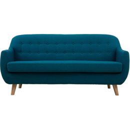 Miliboo 3-Sitzer skandinavisches Sofa mit abnehmbarem Bezug in entenblau und Holz ynok - Entenblau