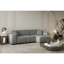 Ecksofa Designersofa celes in Stoff Opera Velvet Silbergrau Ottomane Rechts