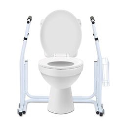Swanew - Mobile wc Aufstehhilfe Höhenverstellbar Stützgestell Haltegriff inkl. Ablagekorb rutschfeste Toilettenstütze - Weiß