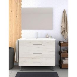 Ribera Badezimmer-Set mit 3 Schubladen, 7 verschiedene Farben, 15 Maße, inkl. Möbel, Waschbecken und Spiegel, Nordisches Weiß 60x45Cm