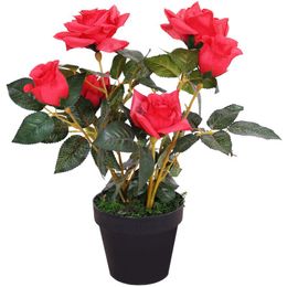 Decovego - Rose Rosenstock Rosenbusch Kunstpflanze Künstliche Pflanze mit Blüten Auswahl