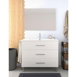 Ribera Badezimmer-Set mit 3 Schubladen, 7 verschiedene Farben, 15 Maße, inkl. Möbel, Waschbecken und Spiegel, Glänzend Weiß 70x45Cm
