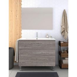 Ribera Badezimmer-Set mit 3 Schubladen, 7 verschiedene Farben, 15 Maße, inkl. Möbel, Waschbecken und Spiegel, Smoky Eiche 120x45Cm 1 Waschbecken