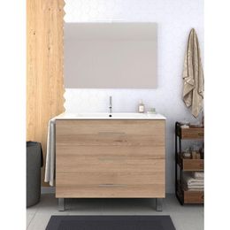 Ribera Badezimmer-Set mit 3 Schubladen, 7 verschiedene Farben, 15 Maße, inkl. Möbel, Waschbecken und Spiegel, Sand 80x45Cm