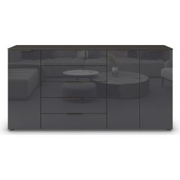 Kommode Rauch "Flipp" Sideboards Gr. B/H/T: 200 cm x 100 cm x 42 cm, 5, grau (graphit, glas basalt) Kommode 3-türig mit 5 Schubladen und Soft-Close-Funktion sowie Glasfront