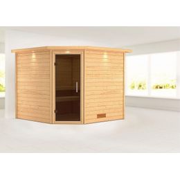Karibu Sauna "Leona" mit Kranz und graphitfarbener Tür naturbelassen, BxTxH: 259 x 245 x 202 cm, 38 mm, aus hochwertiger nordischer Fichte, beige