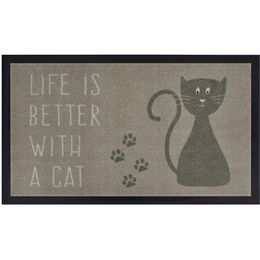 Fußmatte Katze, my home, rechteckig, Höhe: 5 mm, Rutschfest, Tiermotiv, Cat, mit Spruch, Robust, Pflegeleicht, braun