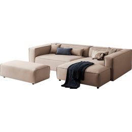 LeGer Home by Lena Gercke Polsterecke PIARA XXL, L-Form, Ecksofa-Set (incl. Hocker), beige|braun