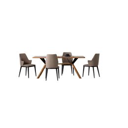 JVmoebel Esszimmer-Set Essecke Tisch Set Esszimmer Esszimmertisch Stühle 5tlg Braun Holz