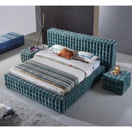 JVmoebel Bett Luxuriöses Türkis Schlafzimmer Bett Designer Doppelbett Holzgestell (1-tlg.