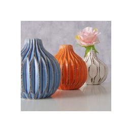 Boltze Dekovase 3er Set "Lenja" aus Keramik in blau/orange/weiß
