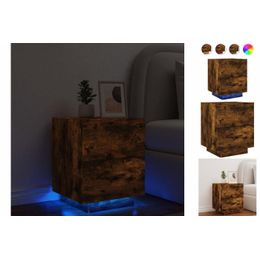 vidaXL Nachttisch Nachttisch mit LED-Leuchten Räuchereiche Holzwerkstoff Nachtschrank Be