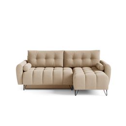 MOEBLO Ecksofa OHIO Mini, Elegante Ecke Couch mit Schlaffunktion Bettzeugablage L-förmiges Wohnzimmergarnitur Sofagarnitu