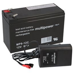 Multipower SET Multipower Blei-Akku MP8-12C Pb 12V / 8Ah + Ladegerät Bleiakkus