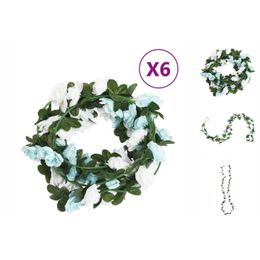 vidaXL Girlanden Künstliche Blumengirlanden 6 Stk Blau und Weiß 240 cm