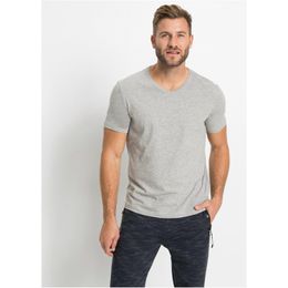 bonprix T-Shirt mit V-Ausschnitt (3er Pack), grau, 100% Baumwolle