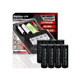 kraftmax Batterietester BC-4000 EXPERT Ladegerät + 8 Panasonic Eneloop Pro Mignon AA Akkus