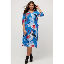 Ulla Popken Jerseykleid Kleid V-Ausschnitt Tunnelzug 3/4-Arm