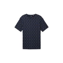 Tom Tailor Herren T-Shirt mit Allover-Print, blau, Allover Print, Gr. S