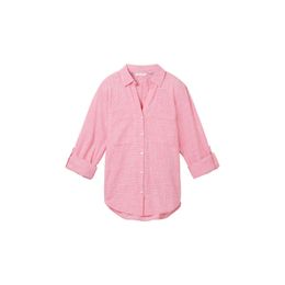 Tom Tailor Damen Bluse mit Brusttaschen, rosa, Hahnentrittmuster, Gr. 38