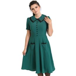 Hell Bunny A-Linien-Kleid Emily Dress Grün Retro Bubikragen 50s