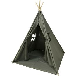 Alba Tipizelt für Kinder in Grau Indianer / Tipi / Wigwam Zelt mit Boden für Kinderzimmer Spielzelt aus Baumwolle 120x120 cm. - Grau - Sunny