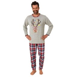 Normann Pyjama Herren Weihnachts Schlafanzug Pyjama mit lustigen Renntier Motiv