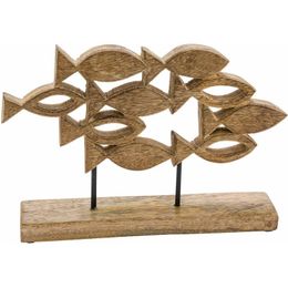 Spetebo - Mango Aufsteller Fischschwarm - 25 x 19 cm - Maritimer Deko Ständer Motiv Fische - Tisch Fenster Holz Dekoration