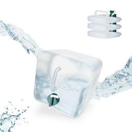 Faltkanister 4er Set, 5 Liter, faltbare Wasserkanister mit Hahn, BPA-frei, lebensmittelecht, transparent/grün - Relaxdays