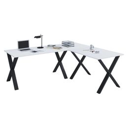 Vcm Eck-Schreibtisch "Lona" 190x190x80 X-Füße Weiß/Schwarz