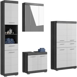 Inosign Badmöbel-Set Siena, (Set, 4-St), Hochschrank, Spiegelschrank, Waschbeckenunterschrank, Midischrank, grau|silberfarben|weiß
