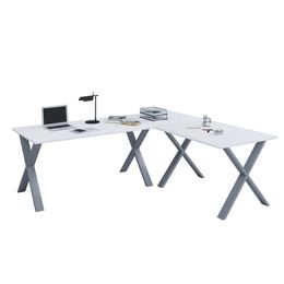 Vcm Eck-Schreibtisch "Lona" 190x130x50 X-Füße Weiß/Silber