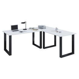 Vcm Eck-Schreibtisch "Lona" 160x130x50 U-Füße Weiß/Schwarz