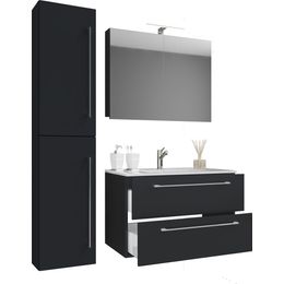 Vcm Waschplatz Badinos 80 cm Spiegelschrank & Hochschrank 4-tlg. schwarz