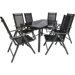 Vcm Alu-Gartenset 140 Schwarzglas Tisch + 6 Stühle