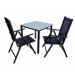 Vcm Alu-Gartenset 80 Mattglas, Tisch + 2 Stühle