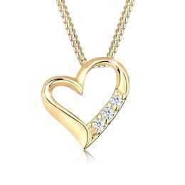 Collierkettchen Elli DIAMONDS "Herz Liebe Diamant (0.06 ct.) 925 Silber" Halsketten Gr. 45, 0.009 carat ct mit Diamanten, Silber 925 (Sterlingsilber), Länge: 45 cm, goldfarben (gold> <silberfarben, weiß, w = weiß) Damen Colliers