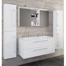 Vcm 5-tlg. Waschplatz Budasi Spiegelschrank mit 2 Hochschränken Weiß