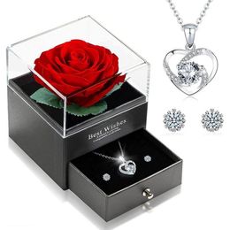 SOTOR Charm-Ketten-Set Ewige Echte Rose mit Herz Halskette und Ohrringe (Geburtstag