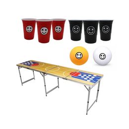 PerfectVibe Becher Basketball Bier-Pong-Tisch + 12 PV Rote + 12 PV Schwarze Cups+ 8 Bälle