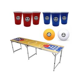 PerfectVibe Becher Basketball Bier-Pong-Tisch + 12 PV Blaue + 12 PV Rote Becher + 8 Bälle