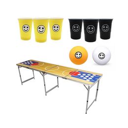 PerfectVibe Becher Basketball Bier-Pong-Tisch + 12 PV Gelbe + 12 PV Schwarzcups + 8 Bälle