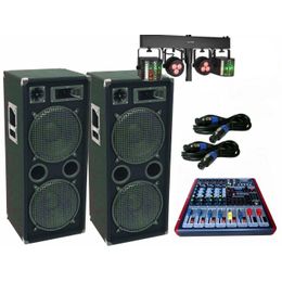 DSX PA DJ Komplett Set 14 LED Licht 4x30cm Subwoofer Powermixer Party-Lautsprecher