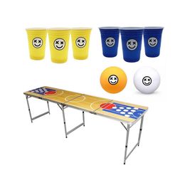 PerfectVibe Becher Basketball Bier-Pong-Tisch + 12 PV Blaue + 12 PV Gelbe Cups + 8 Bälle
