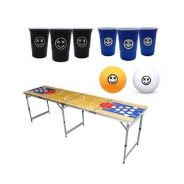 PerfectVibe Becher Basketball Bier-Pong-Tisch + 12 PV Blaue + 12 PV Schwarzcups + 8 Bälle