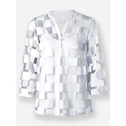 Rundhalsshirt Heine "Shirt" Gr. 42, weiß (weiß, kariert) Damen Shirts Jersey